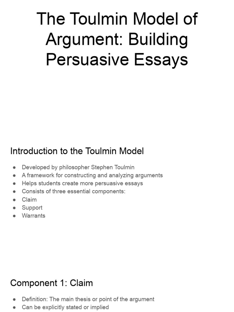 The Toulmin Model Of Argument Building Persuasive Essays 1 Pdf