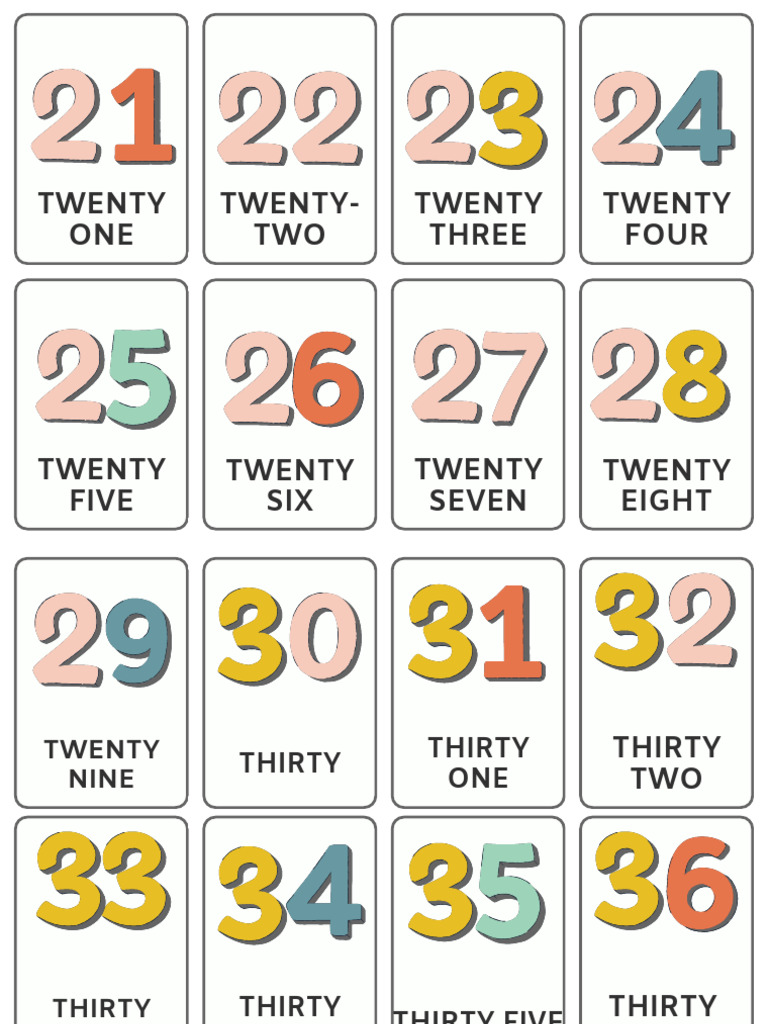 White Colorful Numbers From 1 to 20 Flashcards | PDF
