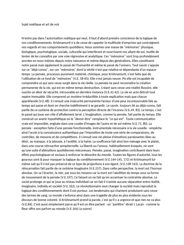 Noétique et Art de Voir selon Krishnamurti | PDF | Vérité | Dieu