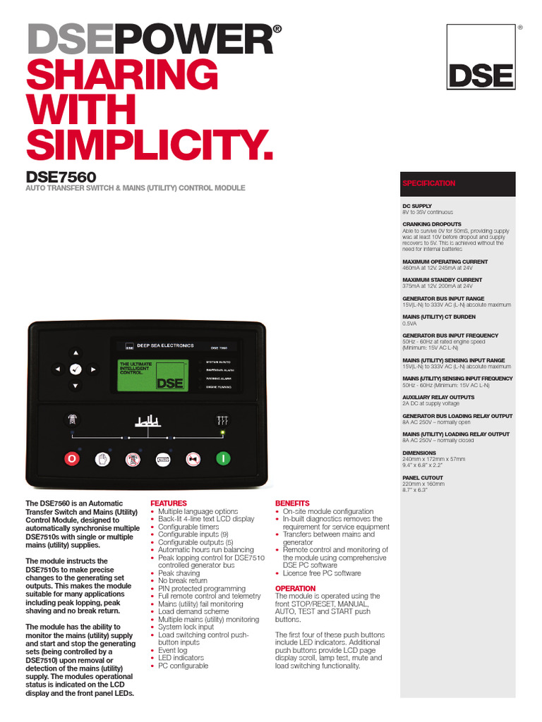 DSE 7560 Data Sheet | PDF | Mains Electricity | Alternating Current