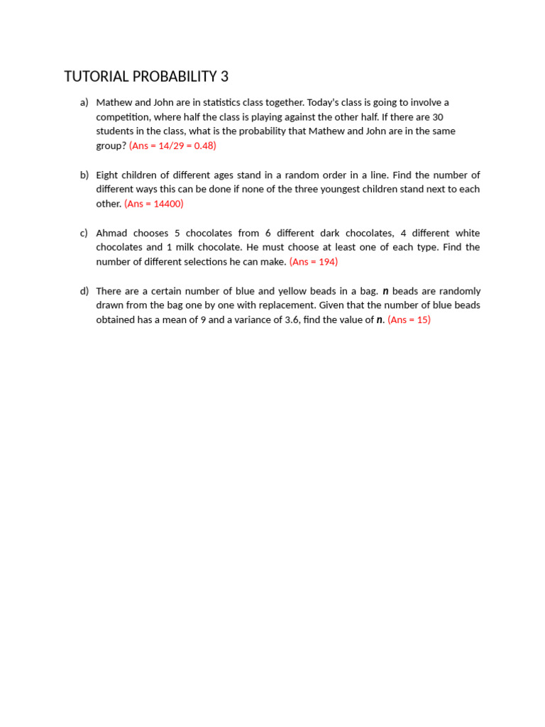 Tutorial Probability 3 | PDF