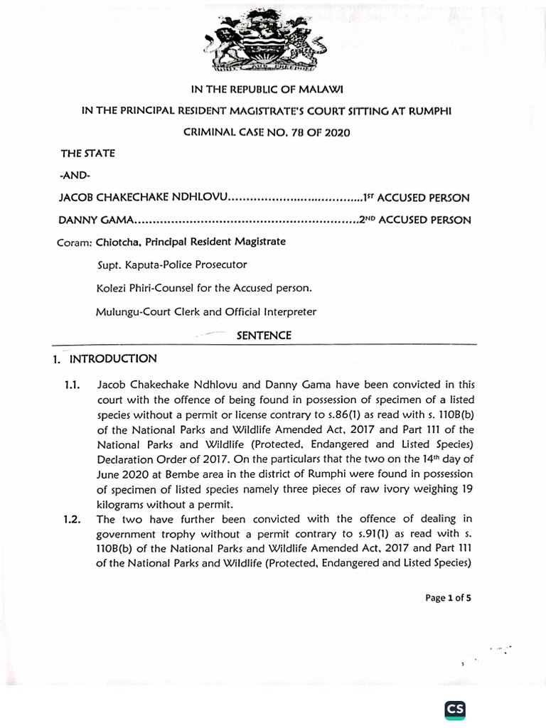 R v Jacob Chekecheke and Another - Sentence | PDF