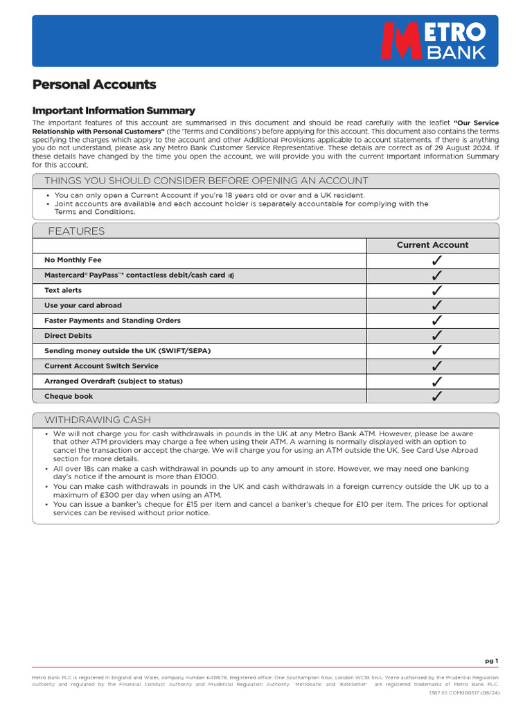 Personalaccounts Importantinformationsummary | PDF | Transaction Account | Overdraft