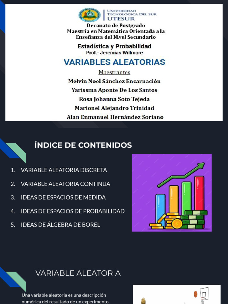 Variables Aleatorias | PDF | Teoría de probabilidad | Variable aleatoria