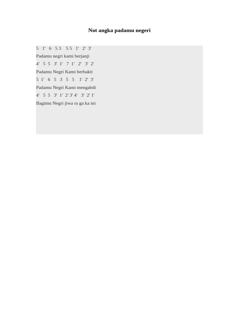 Not Angka Lagu Padamu Negeri | PDF