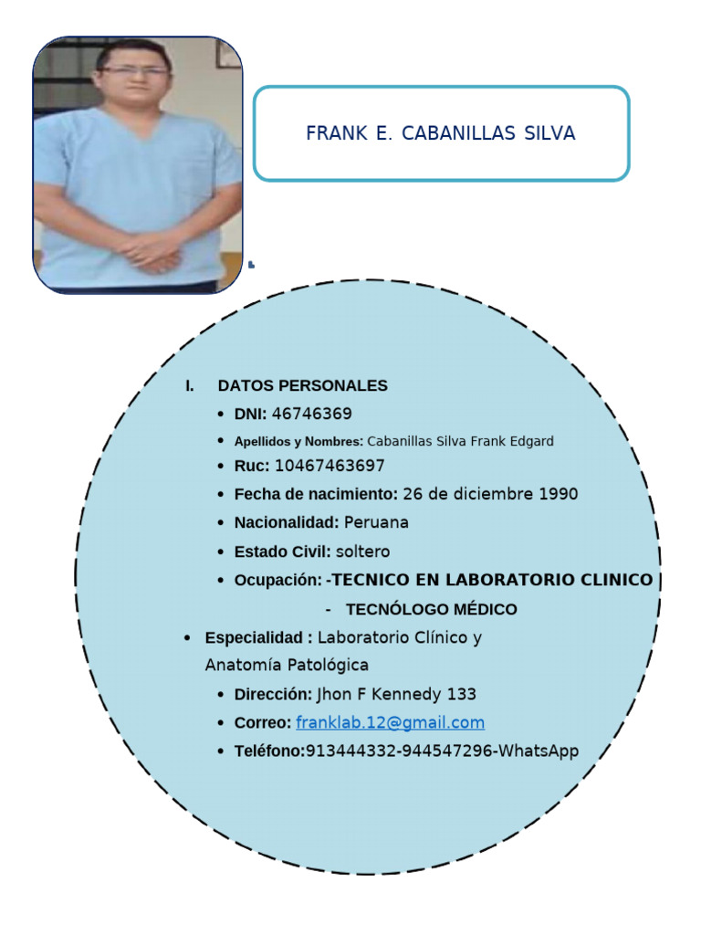 CV TM Frank Cabanillas Diciembre 2024 v1 | PDF | Laboratorios | Cuidado de la salud