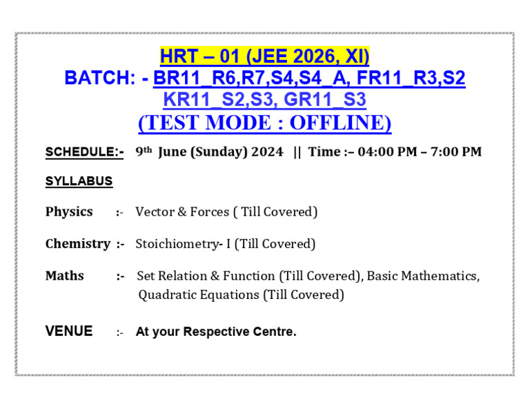 HRT-01 - Jee 2026 - Xi - 09.06.2024 | PDF