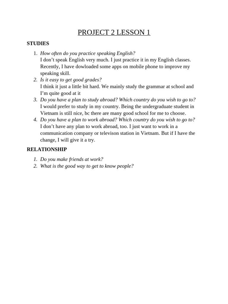 PROJECT 2 LESSON 1 Ielts | PDF