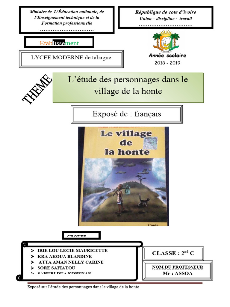 Étude des personnages dans "Le Village de la Honte" | PDF
