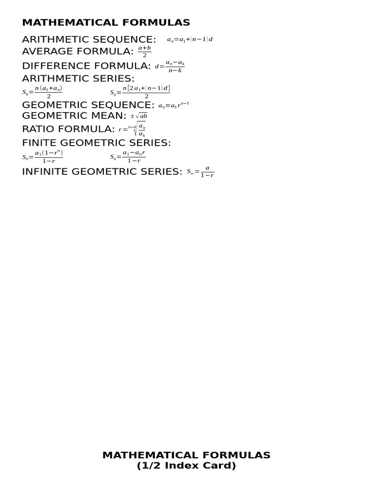 Mathematical Formulas | PDF | Circle | Area
