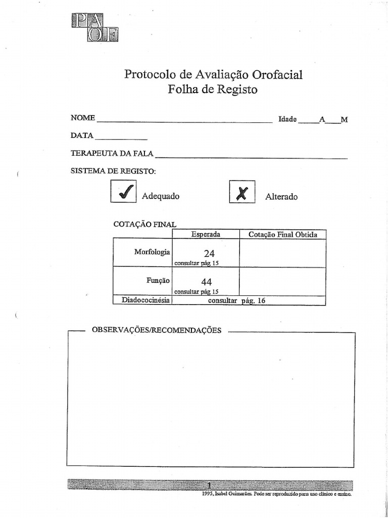 PAOF - Folha de Registo | PDF