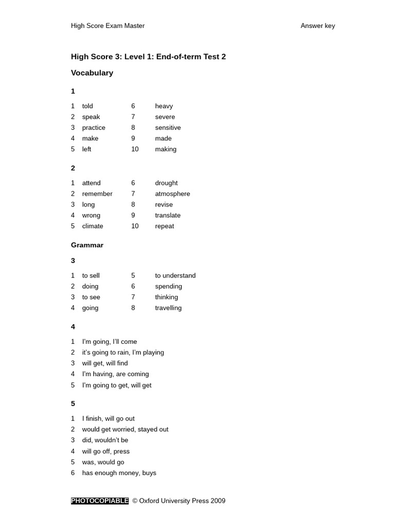 HS3 L1 EOT2 Answer Key | PDF