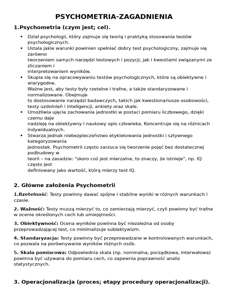 PSYCHOMETRIA - Zagadnienia Na Egzamin | PDF