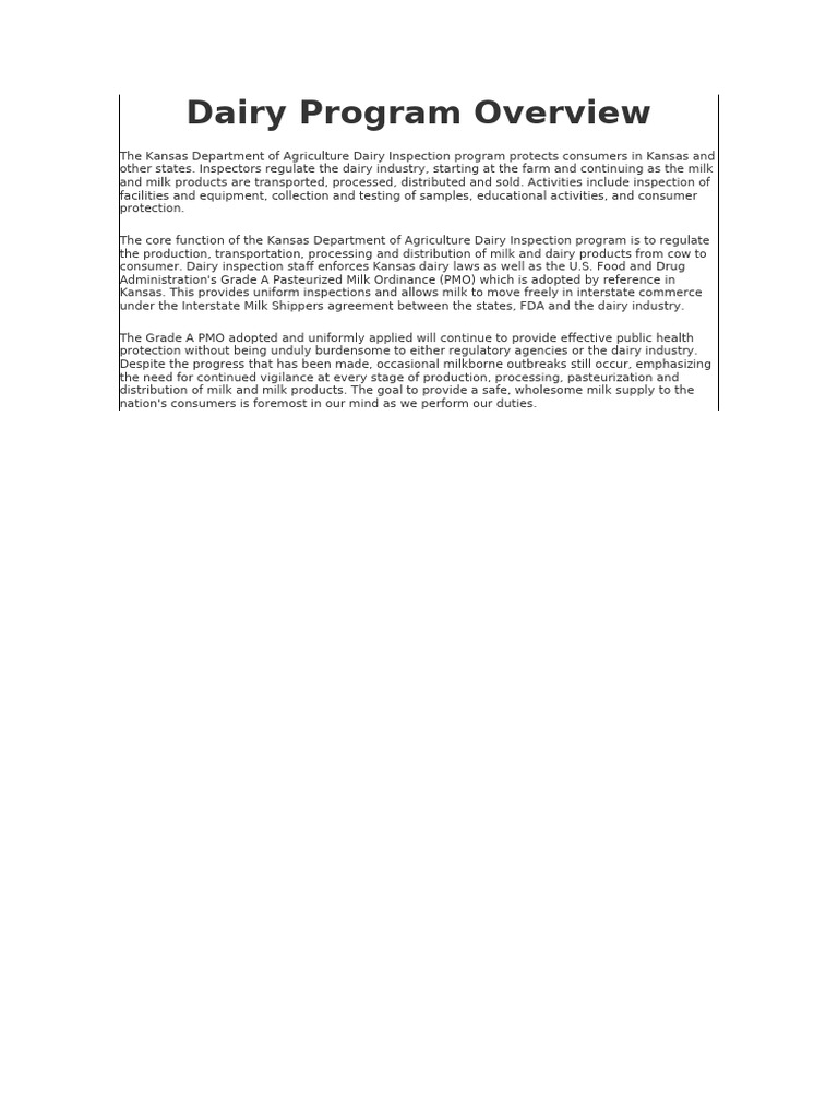 Agriculture - Dairy Program Overview | PDF