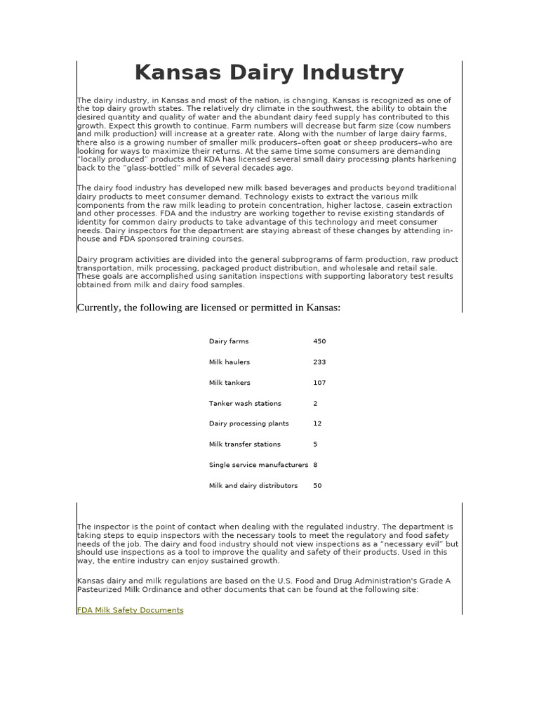Agriculture - Kansas Dairy Industry | PDF | Dairy | Milk