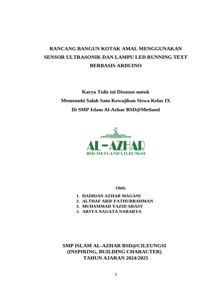 Rancang Bangun Kotak Amal Menggunakan Sensor Ultrasonik Dan Lampu Led Running Text Berbasis ...