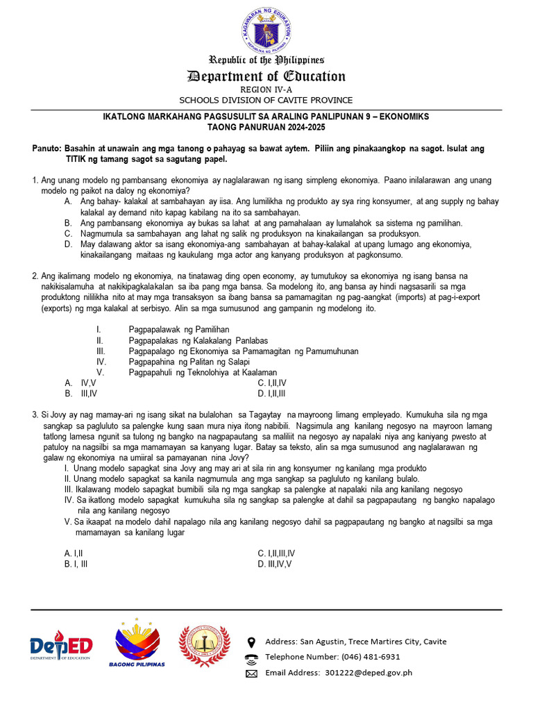 g9 3rd Quarter Exam | PDF