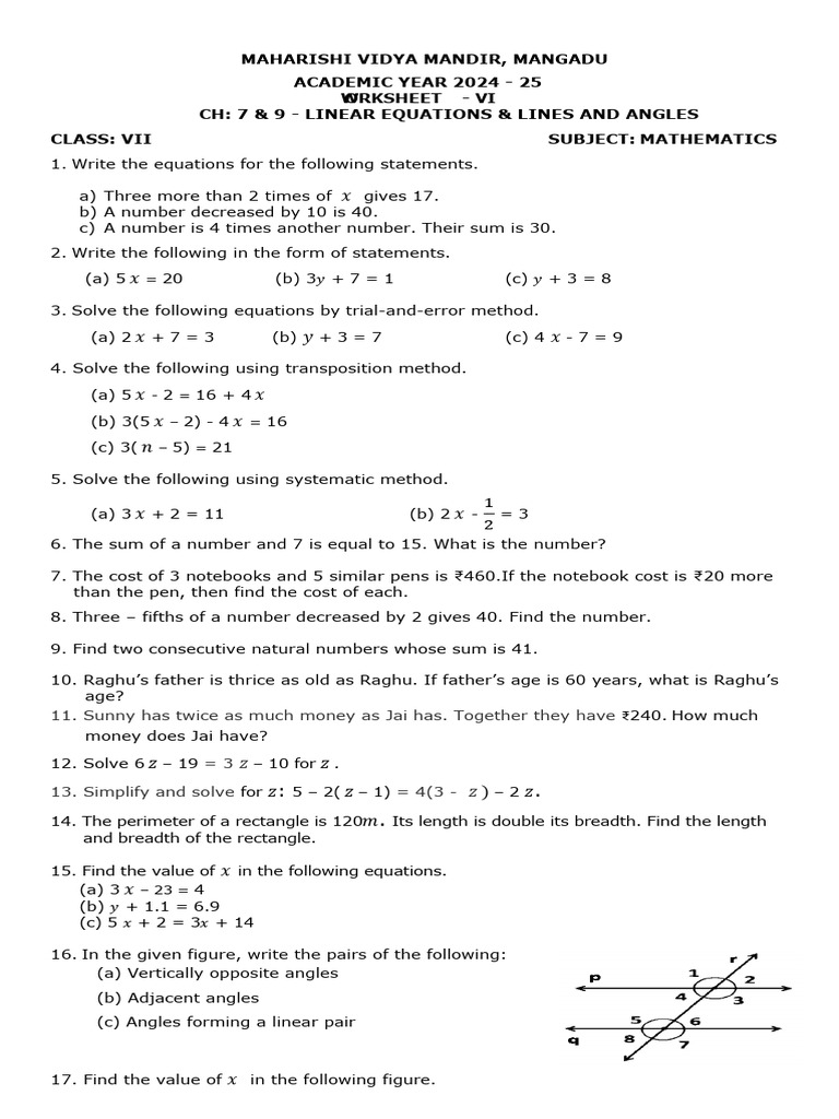 Grade 7 Math Worksheet | PDF | Mathematical Concepts | Elementary Mathematics