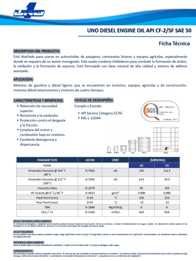 Aceite Diesel API CF-2/SF SAE 50 | PDF | Petróleo