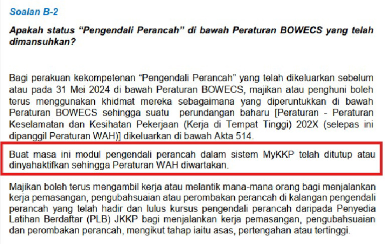 No Renewal Until New DOSH WAH Regulation Been Gazetted | PDF