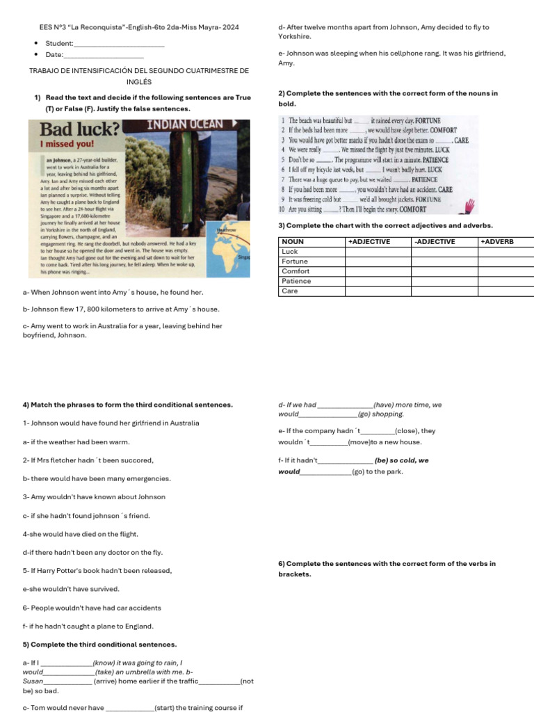 English Assignment: Third Conditional Practice | PDF | Linguistic Typology | Syntax