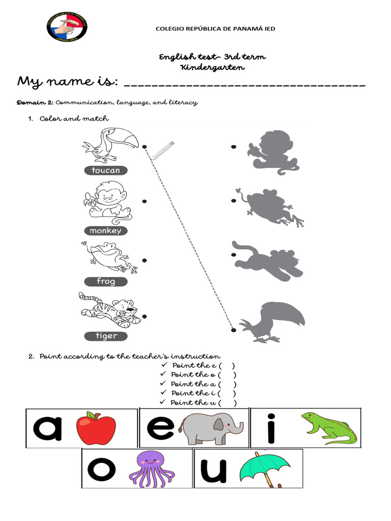ENGLISH TEST 3rd TERM KINDERGARTEN | PDF