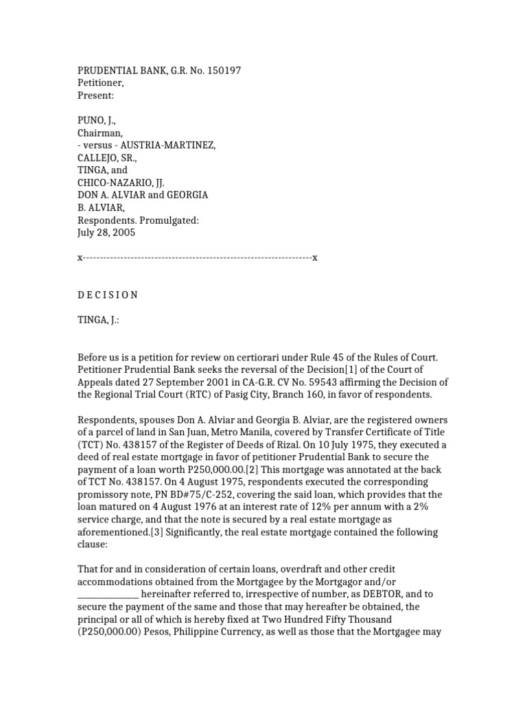 Prudential Bank vs. Alivar | PDF | Mortgage Law | Mortgages