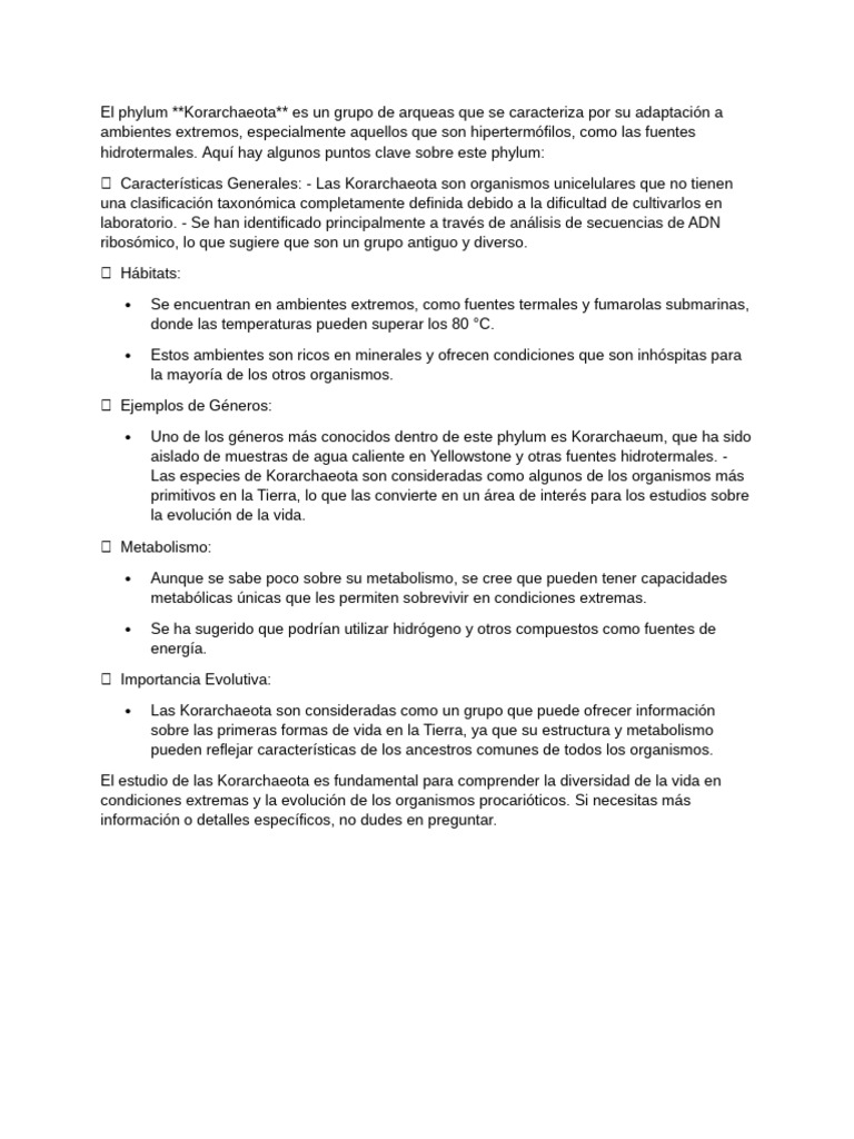 Características de Korarchaeota | PDF