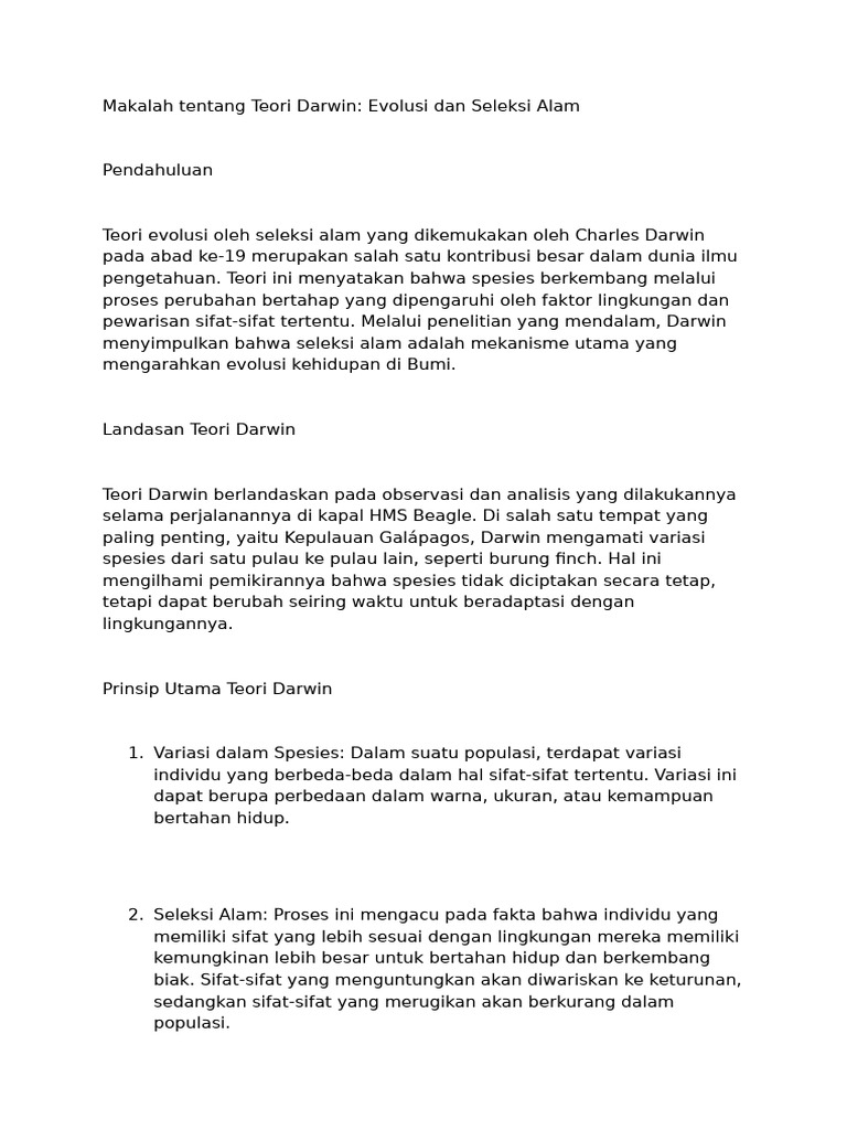 Makalah Teori Teori Darwin | PDF