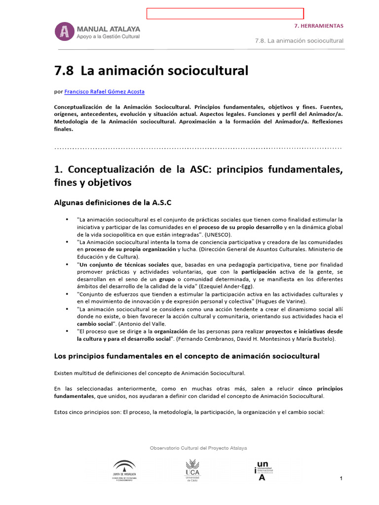 ANIMACIÓN SOCIOCULTURAL | PDF | Comunidad | Trabajo Social