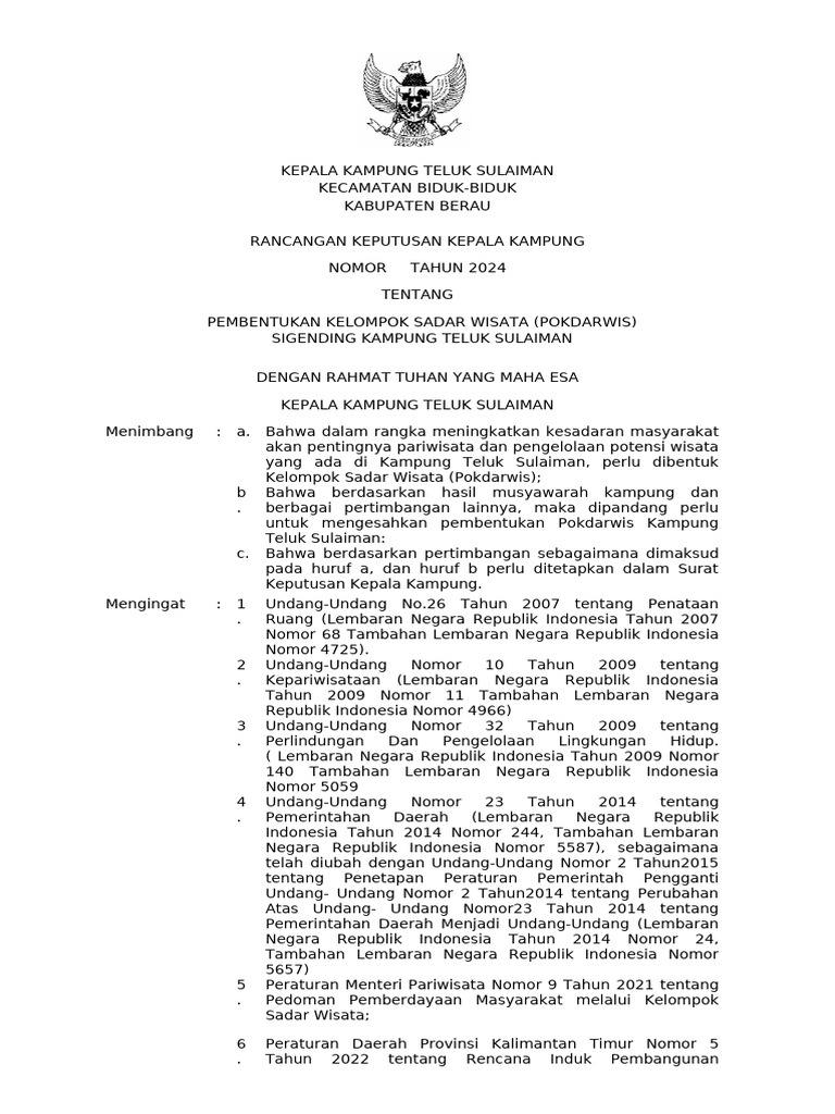 Rancangan SK Pokdarwis | PDF