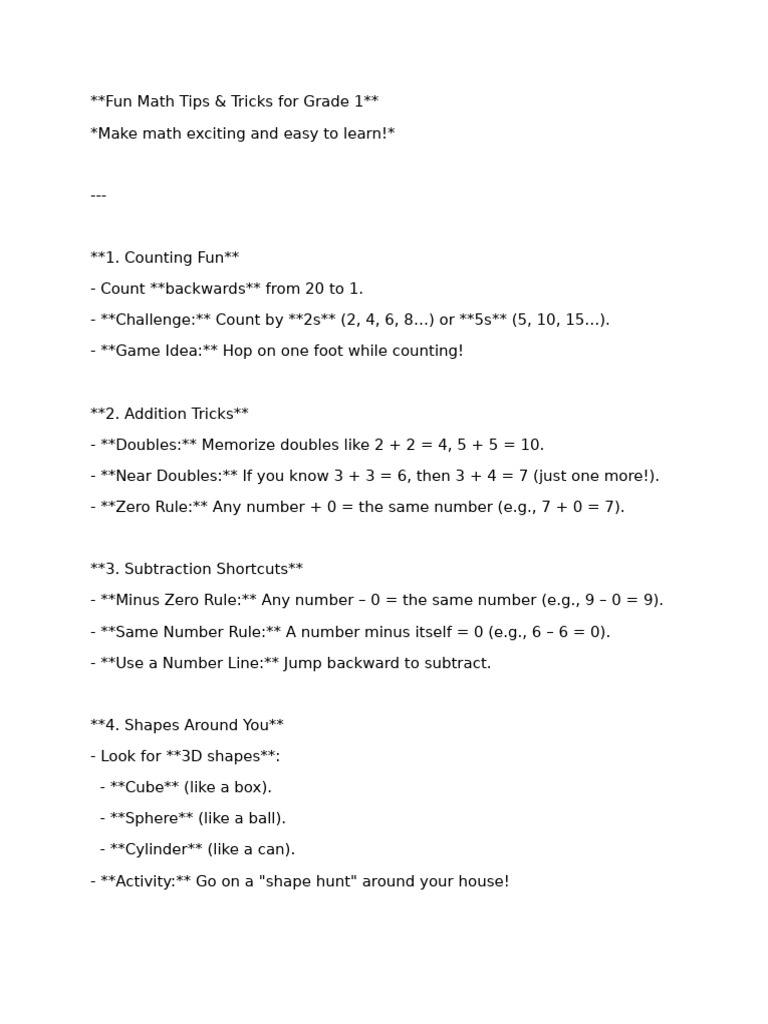 Grade1 Math Tips2YU | PDF