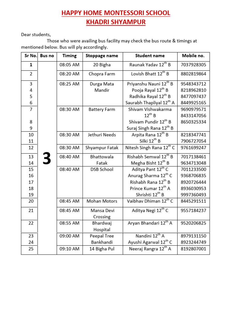 Bus Route No 3 For Class 12th Physical Education | PDF