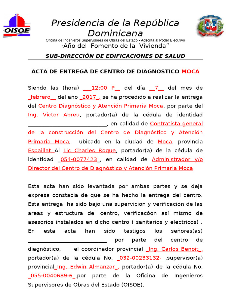 Acta de Entrega de Centro | PDF | Programas sociales