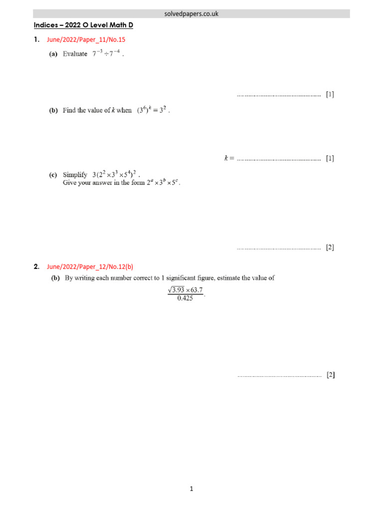 2022-Indices-O-Level-4024 | PDF