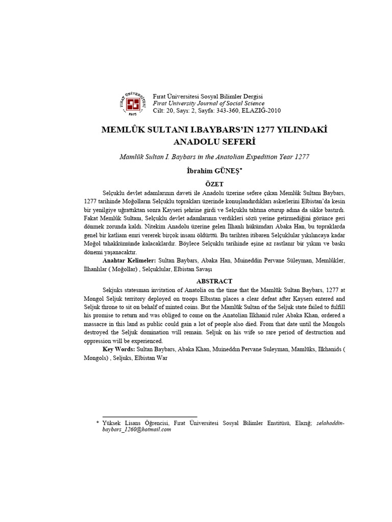 Meml K Sultani I.baybars in 1277 Yilindak Anadolu Sefer (#565868) - 715900 | PDF