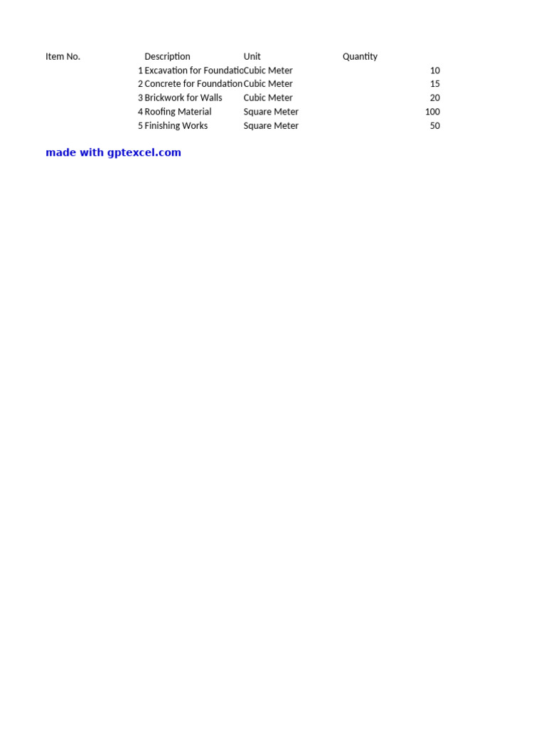 Quantity Take Off Sheet For Residential Building | PDF