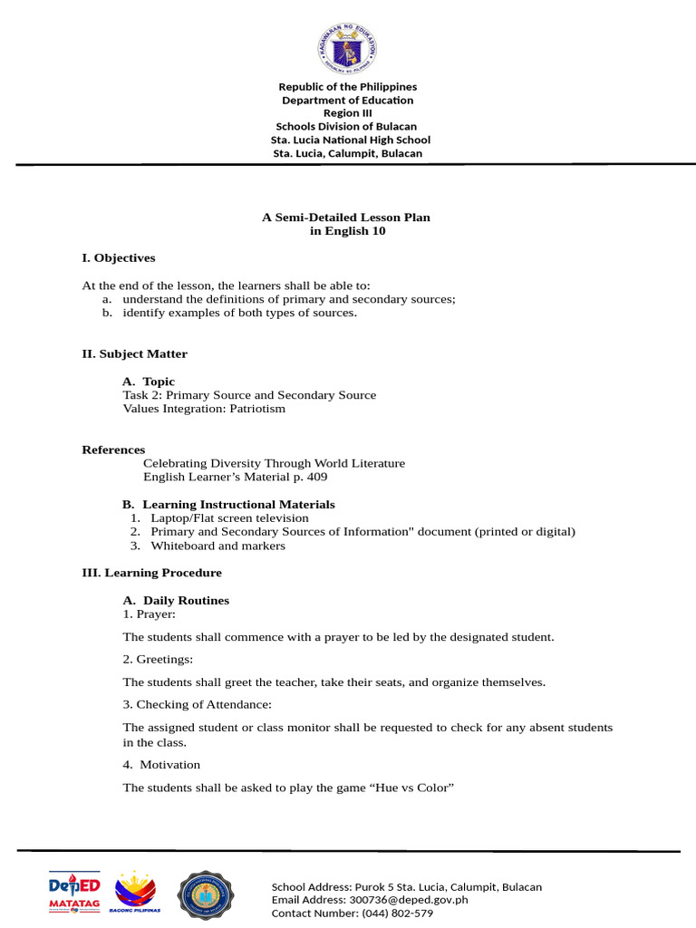English 10 Lesson Plan: Sources | PDF | Lesson Plan | Human Communication