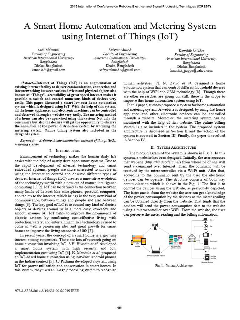 A Smart Home Automation and Metering System Using Internet of Things (IoT) | PDF | Home ...