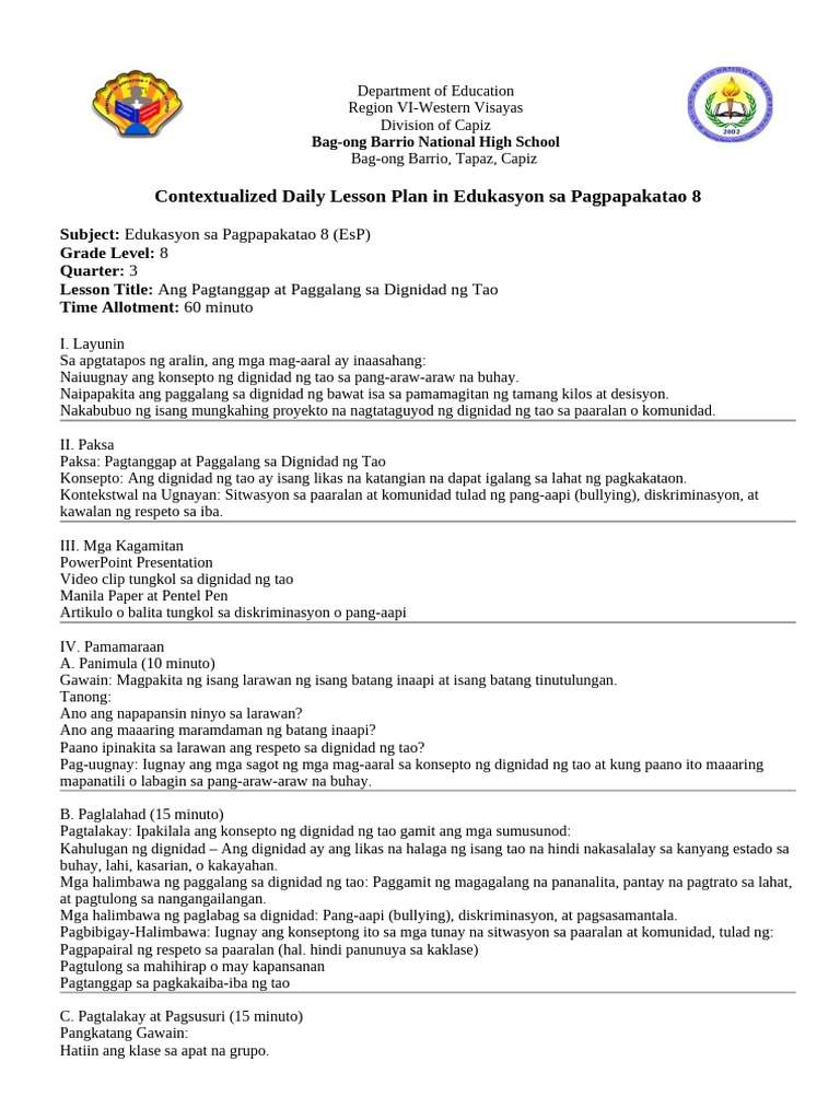 Contextualized Lesson Plan ESP-8 Q3 | PDF