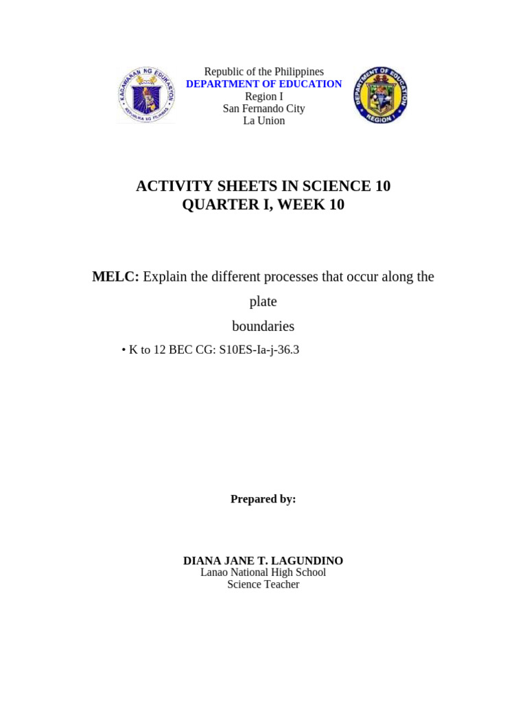 Science10-Quarter1 MELC-3 AS IN | PDF | Plate Tectonics | Earthquakes
