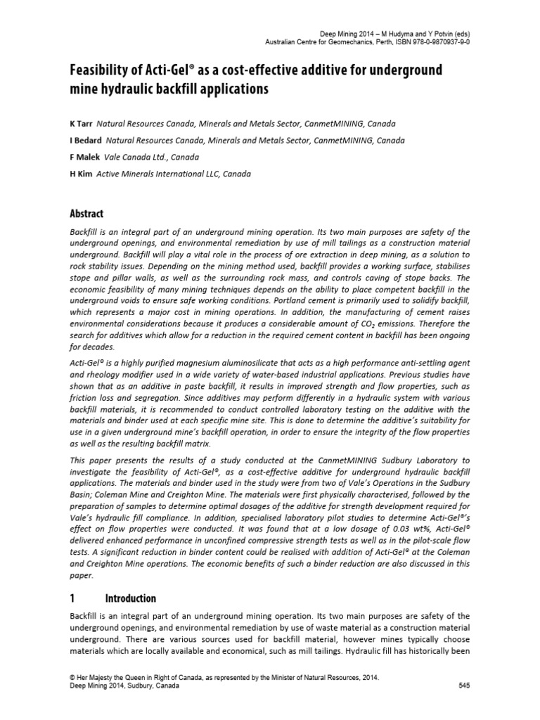 Feasibility of Acti-Gel® As A Cost-Effective Additive For Underground ...