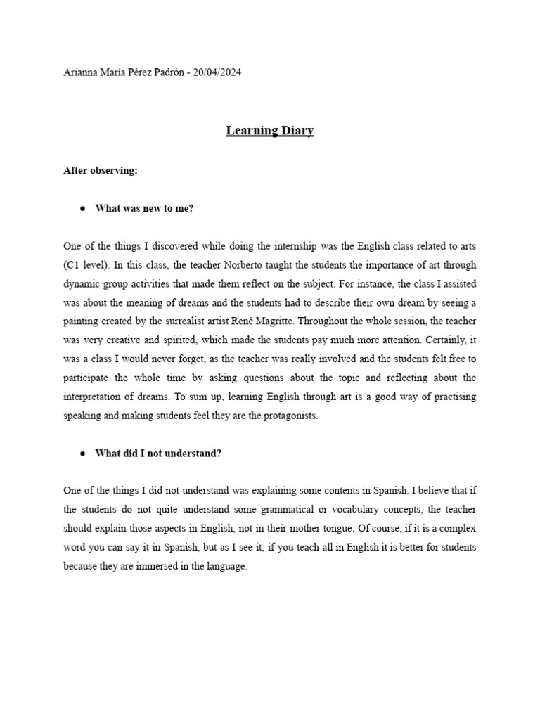Learning Diary | PDF | Cognition | Learning
