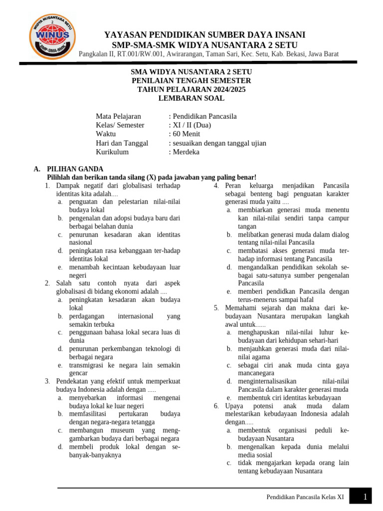 Soal PKN Kelas Xi | PDF