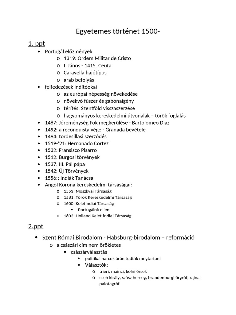 Egyetemes történet 1500 | PDF