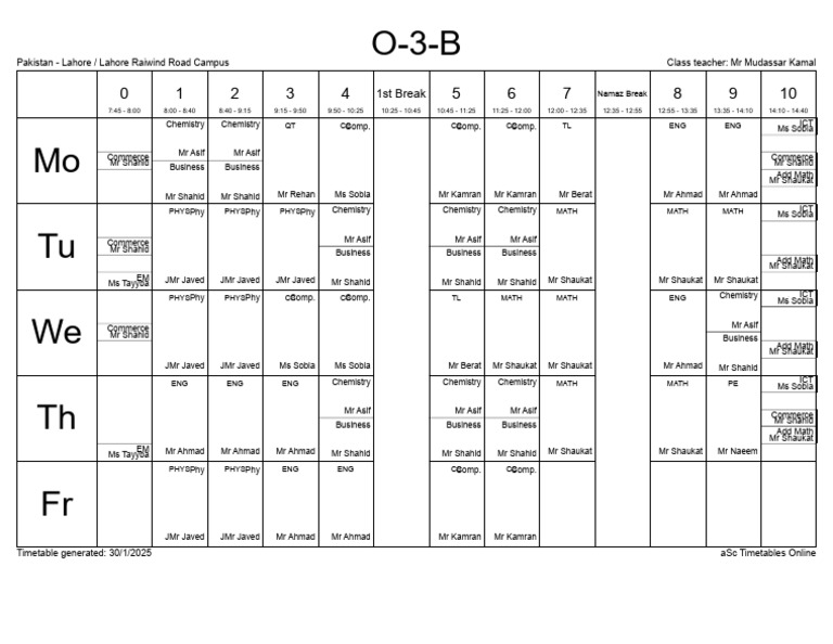 Classes Timetable (01-02-25) | PDF