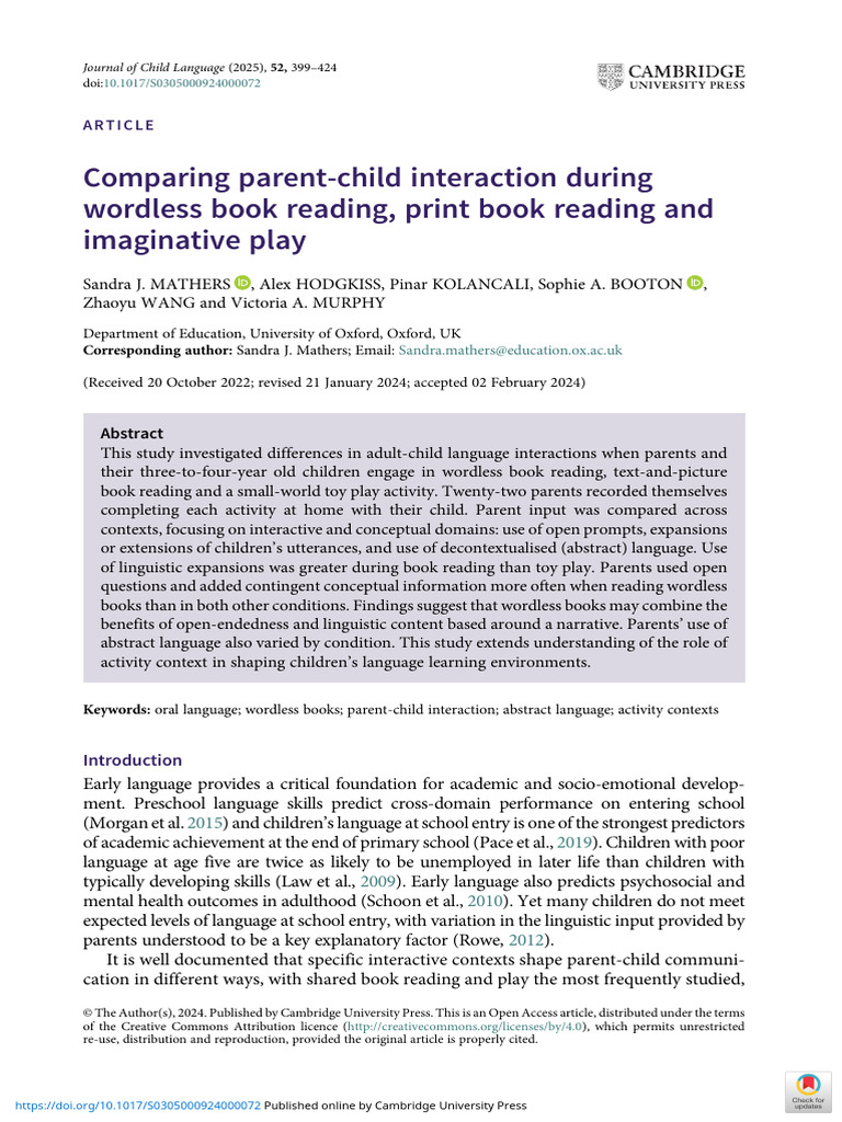 Comparing Parent Child Interaction During Wordless Book Reading Print ...