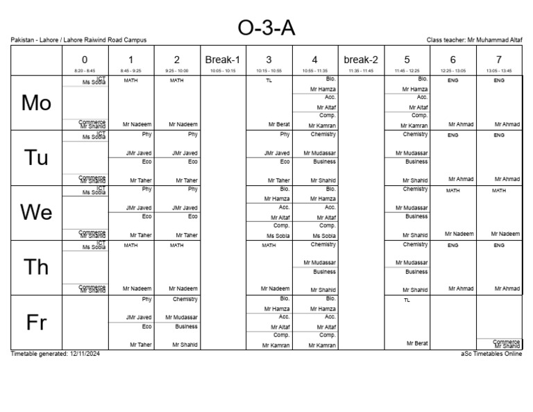 IG-3-A Online Class Time Table | PDF