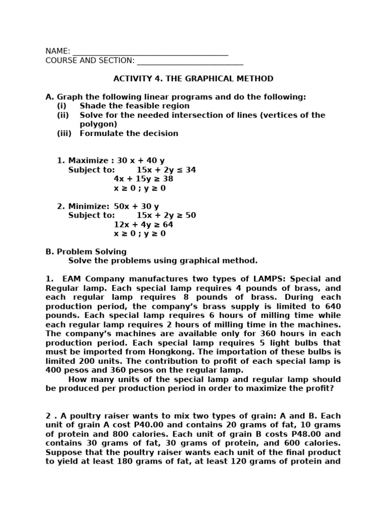 Graphical Method for Linear Programming | PDF