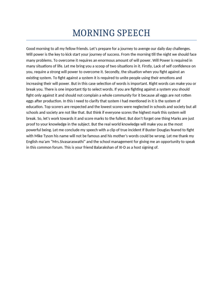 Morning Speech | PDF